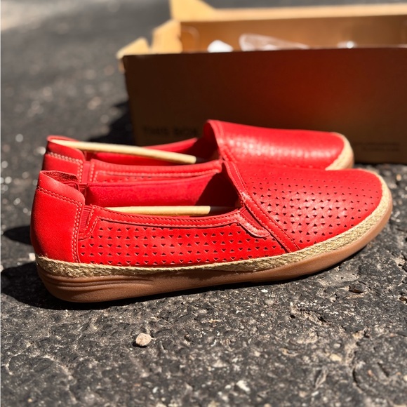 Clarks | Shoes | Clarks Red Flats With Perforated Design | Poshmark